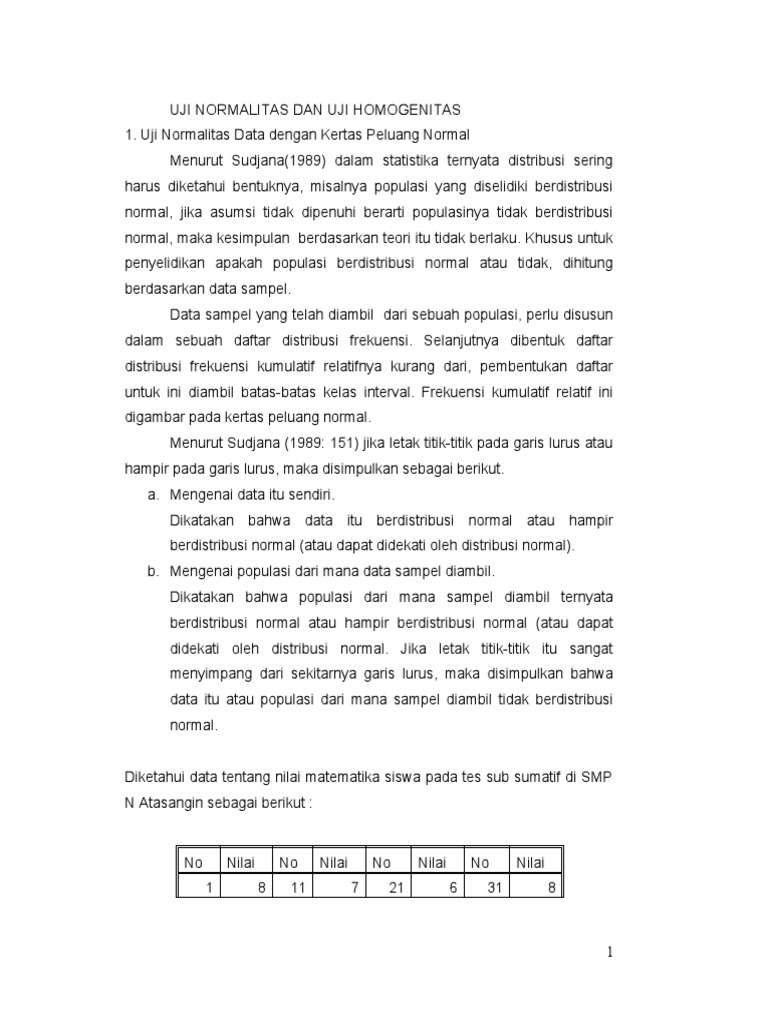 Contoh Uji Normalitas | PDF
