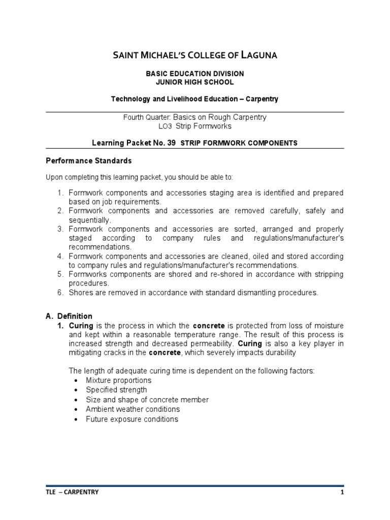 LP39 Stripping Formwork Components | PDF | Concrete | Economic Sectors