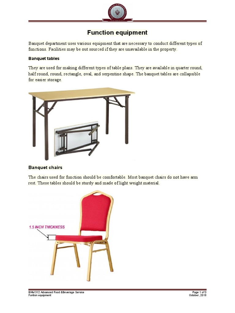 Function Equipment: Banquet Tables | PDF | Tableware | Chair