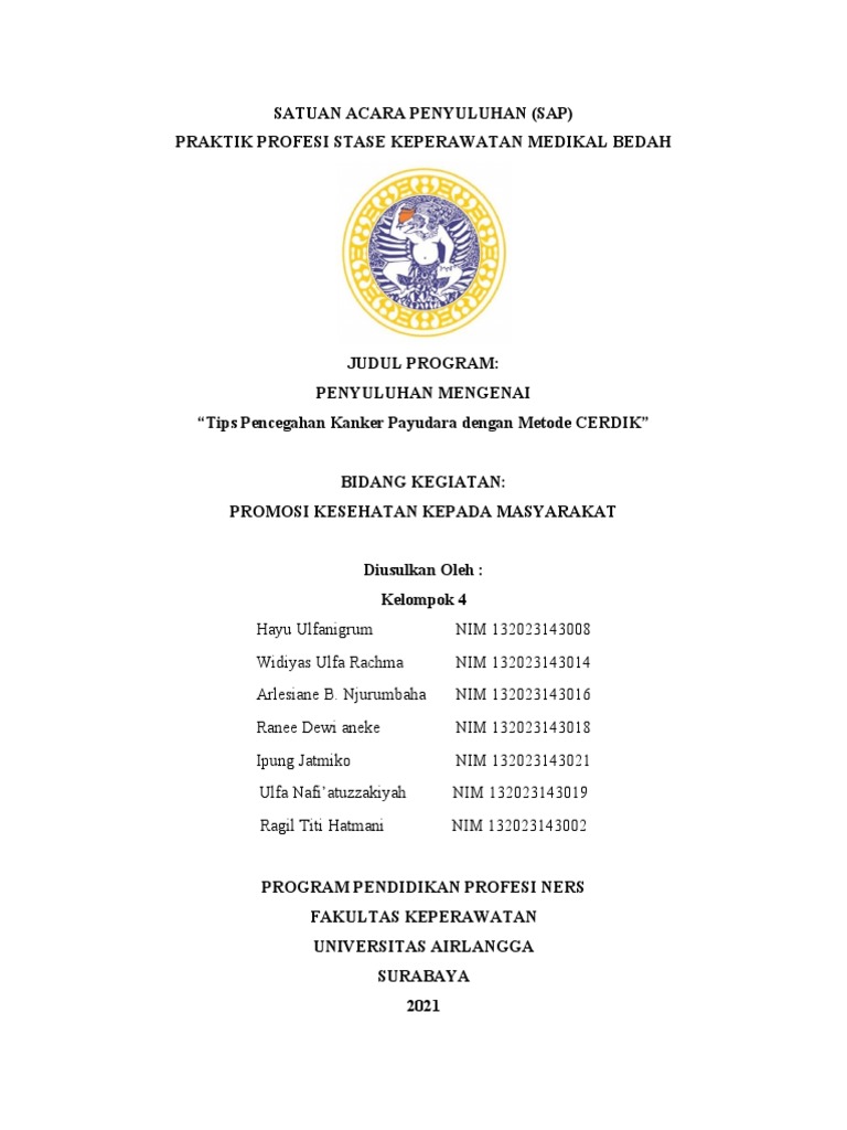 SAP - Pencegahan Kanker Payudara Metode CERDIK - Kelompok 4 | PDF