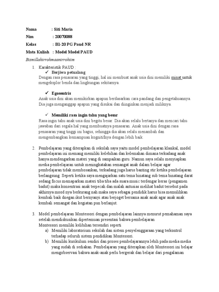 Uts Model Paud | PDF | Karier & Perkembangan | Kesehatan Holistik