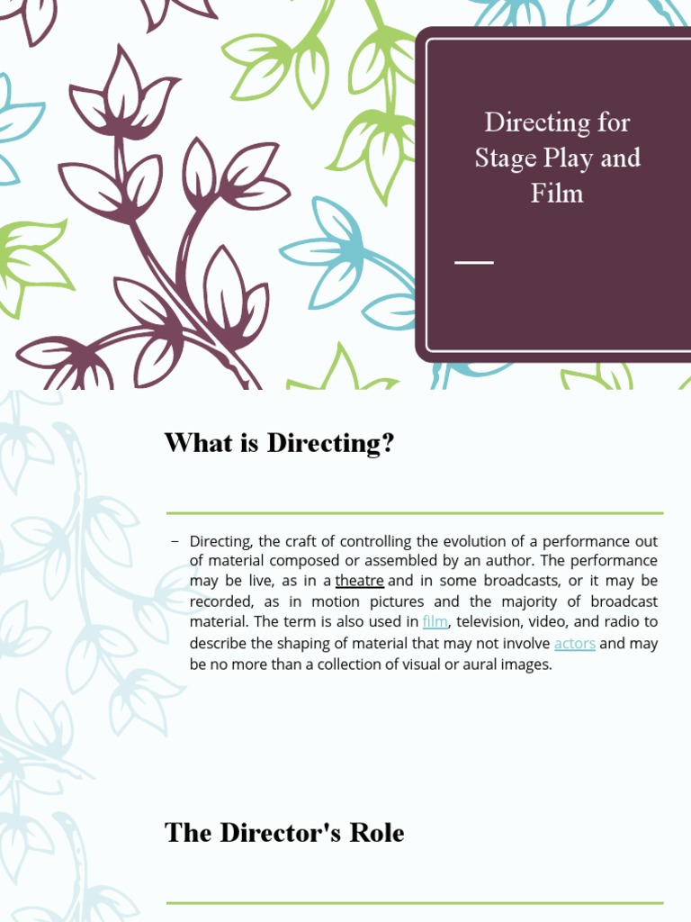 Directing For Stage Play and Film | PDF | Play (Theatre) | Actor