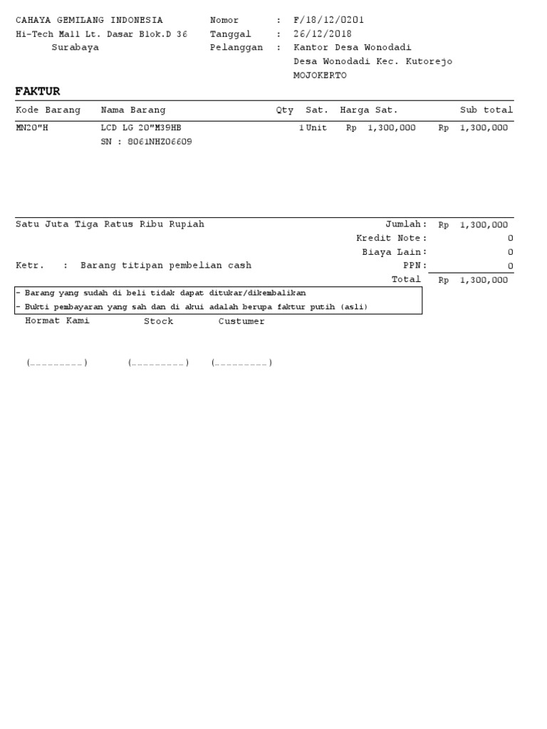 Nota Pembelian LCD | PDF