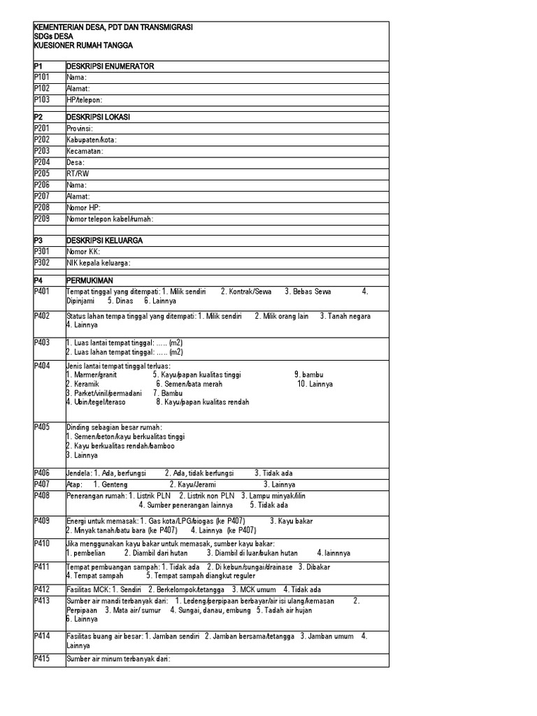 Newsexc2. SDGs DESA KUESIONER KELUARGA DAN INDIVIDU | PDF