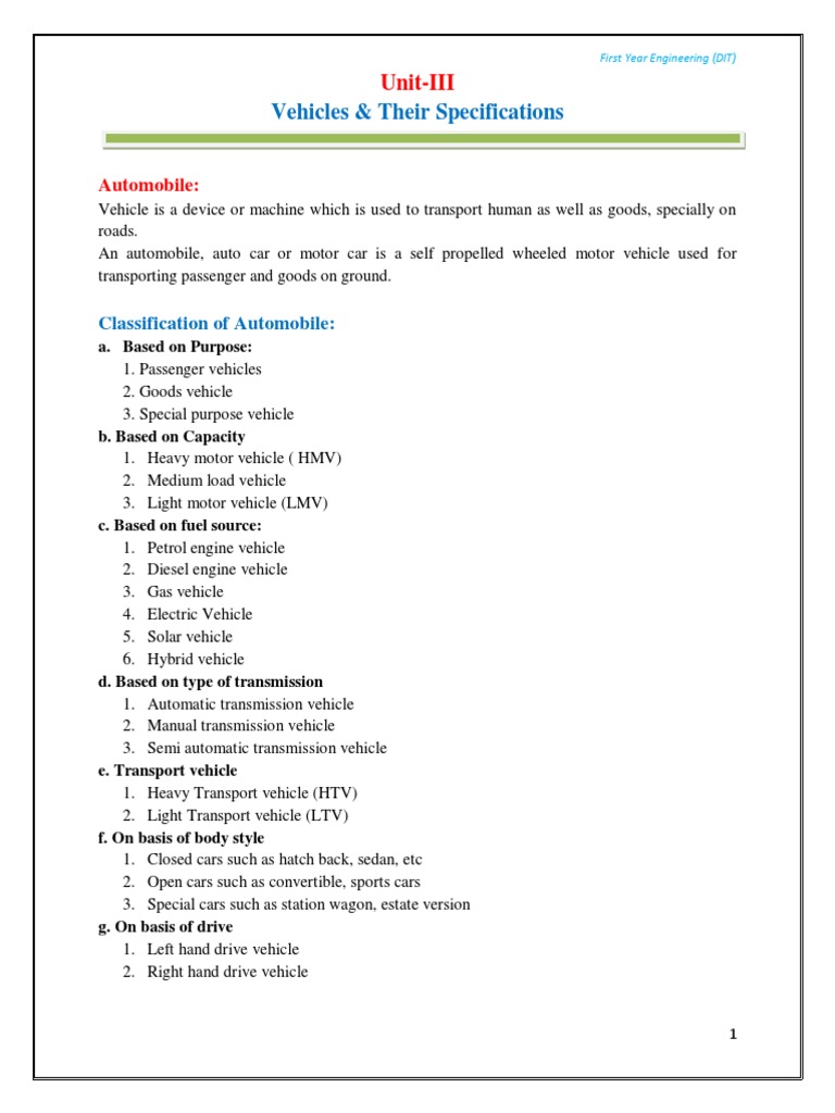 Vehicles & Their Specifications: Unit-III | PDF | Piston | Internal ...