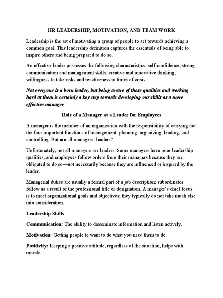 HR Leadership | PDF | Leadership | Motivation