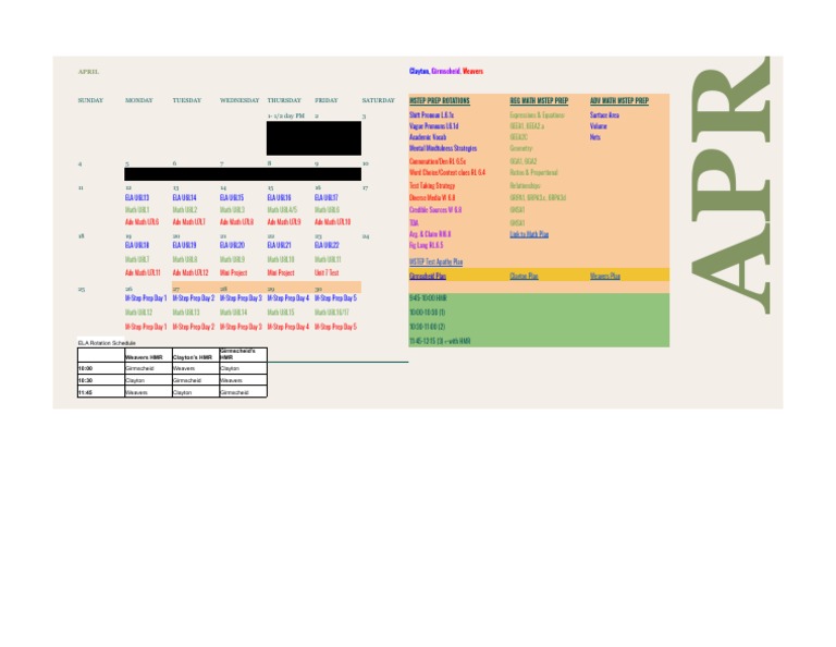 6th Grade Mstep Prep Calendar - Apr 21 | PDF | Teaching Mathematics