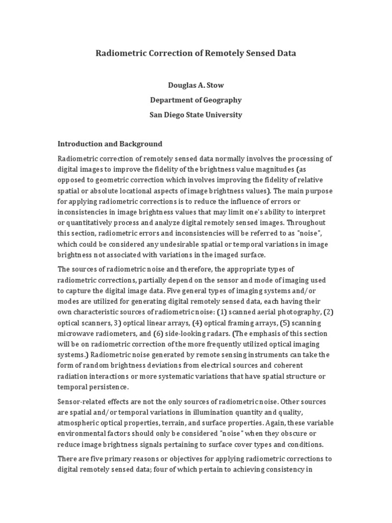 Radiometric Correction in Remote Sensing | PDF | Spectrum | Optics