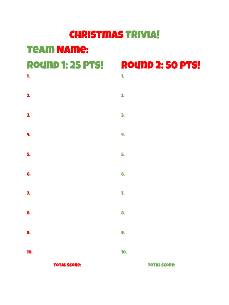 Christmas Trivia Sheets | PDF