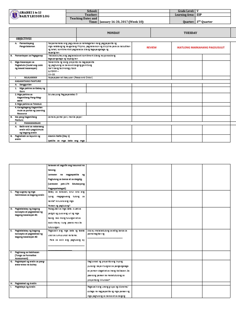 Grade 5 DLL Esp 5 q3 Week 10 | PDF