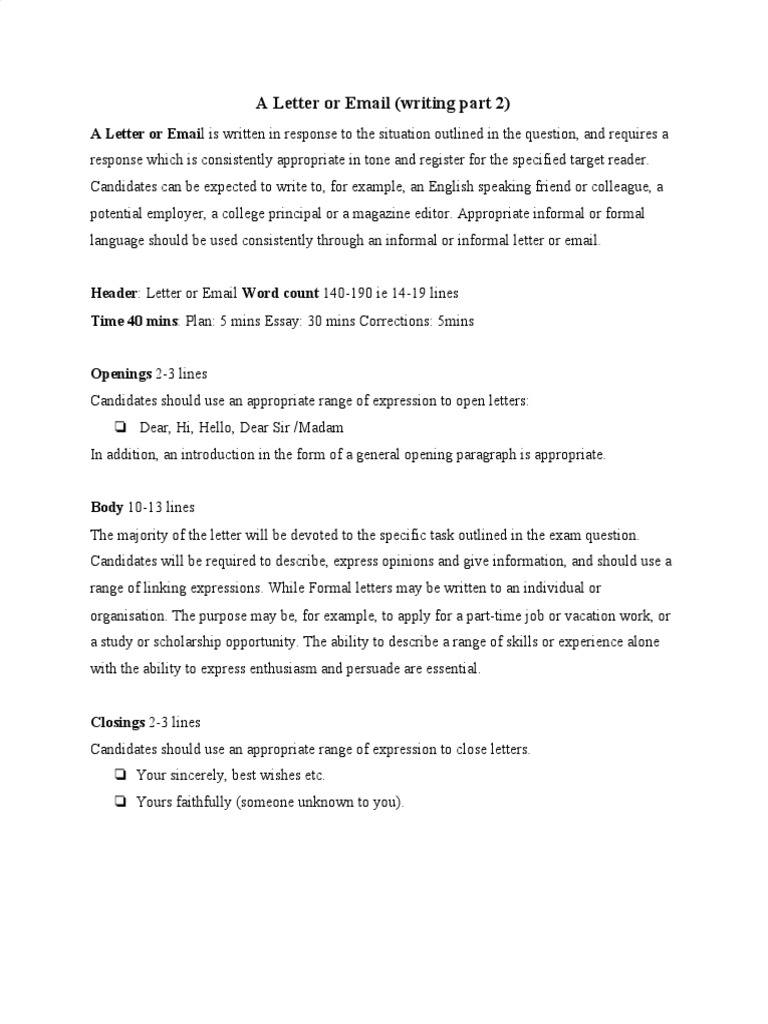 B2 A Letter or Email (Writing Part 2) | PDF