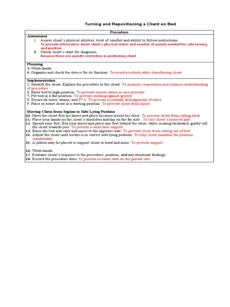 Client Turning and Repositioning Guide | PDF | Wellness | Science ...