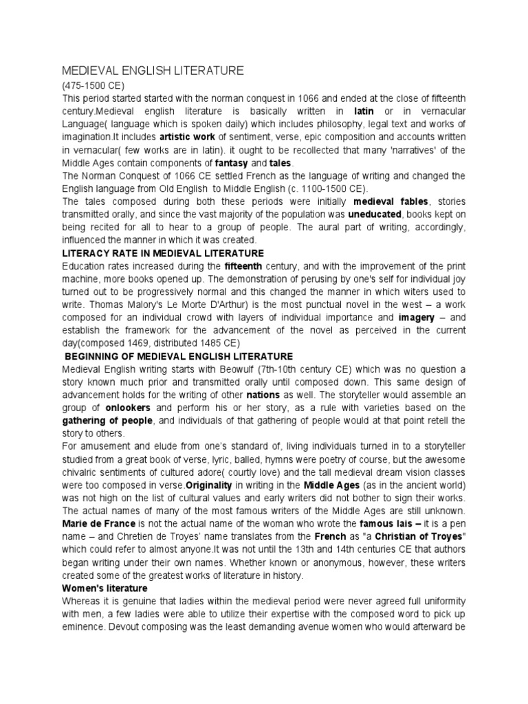 MEDIEVAL ENGLISH LITERATURE Essay | PDF | English Literature | Middle ...