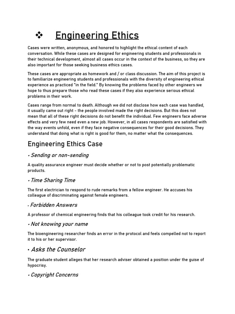 Engineering Ethics Case | PDF | Engineering | Employment