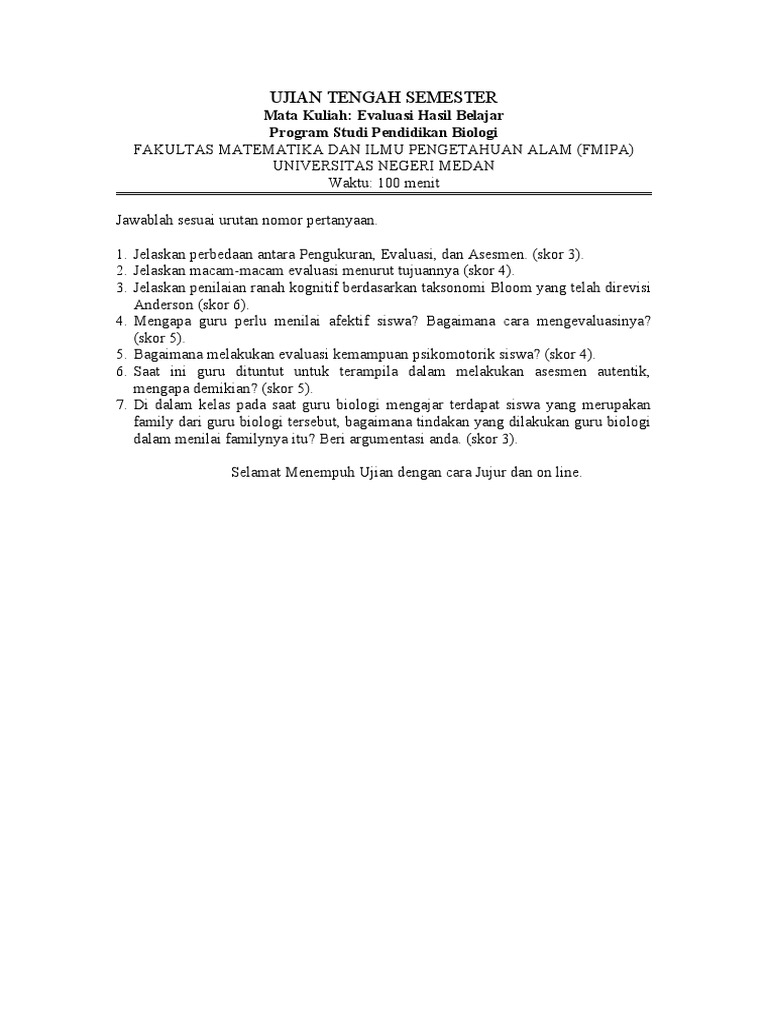 Soal UTS Evaluasi Hasil Belajar 2021 | PDF | Karier & Perkembangan | Pengembangan Diri