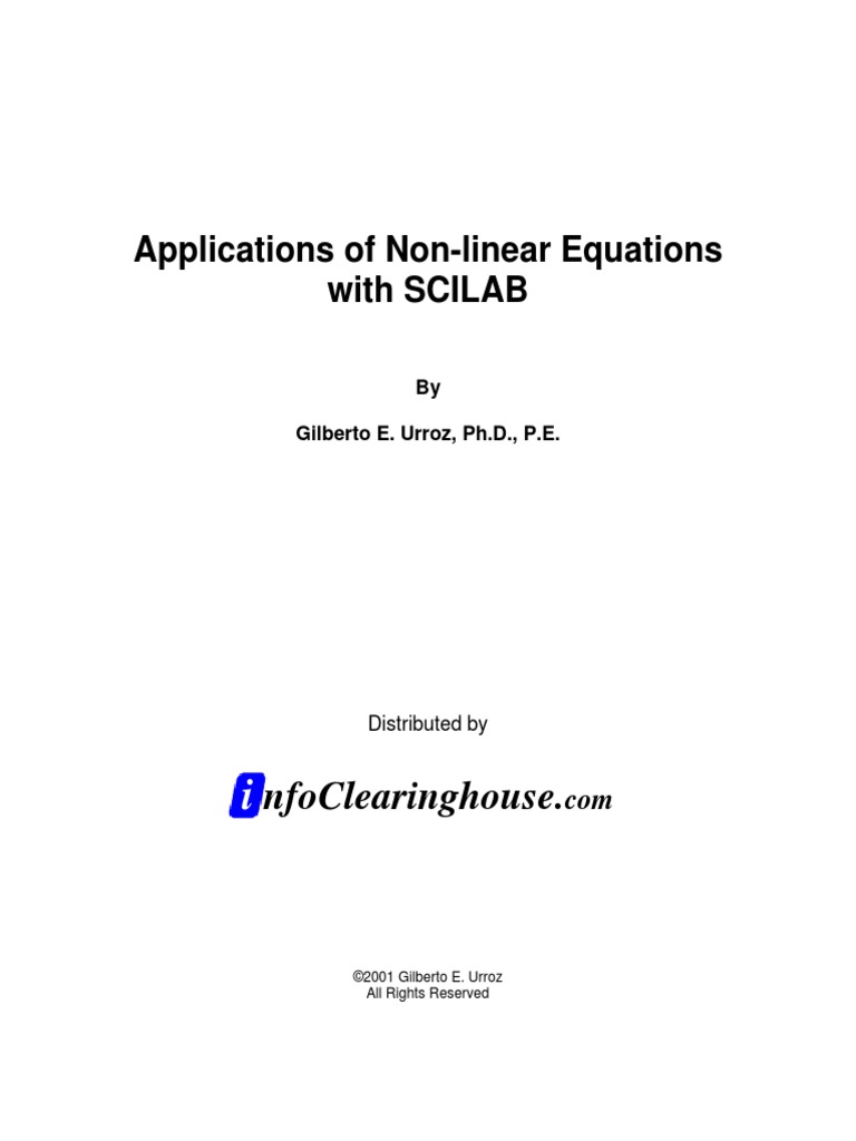 Applications of Non-Linear Equations With SCILAB - Gilberto E. Urroz - 2001 | PDF | Mathematical ...