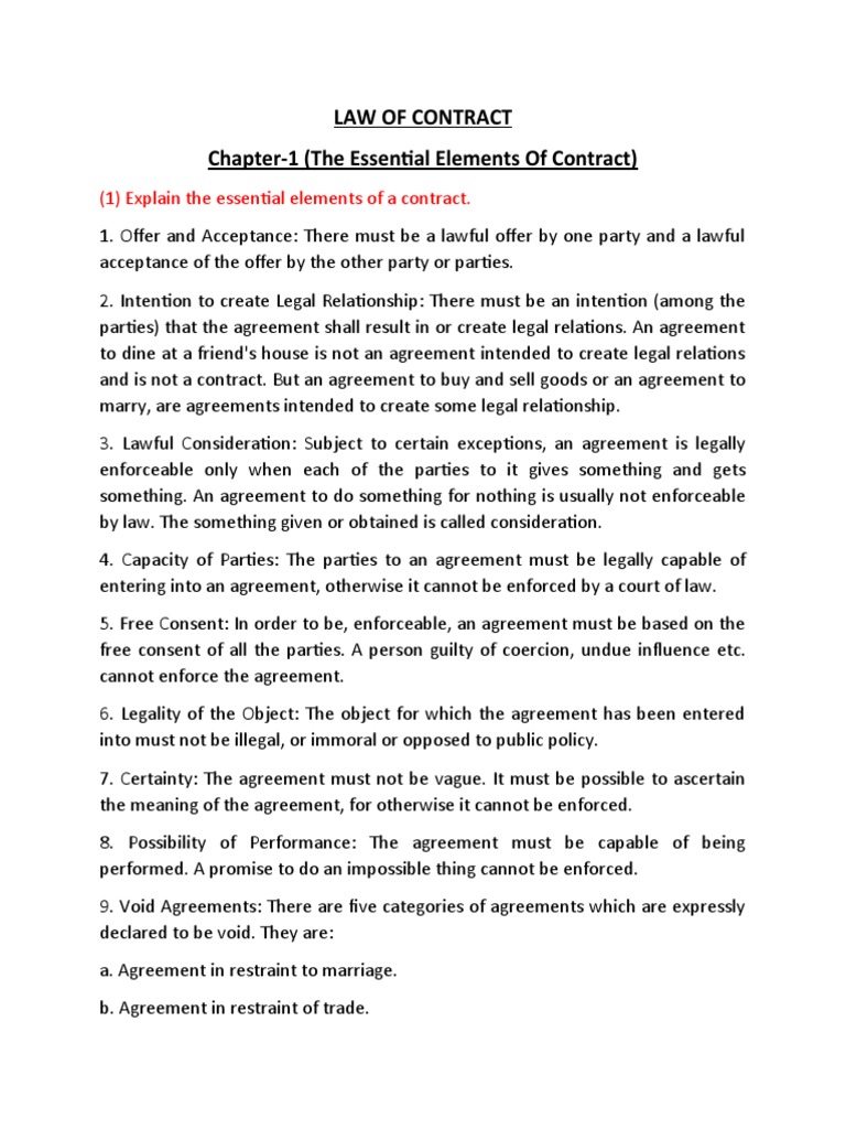 Law of Contract Chapter-1 (The Essential Elements of Contract) | PDF ...