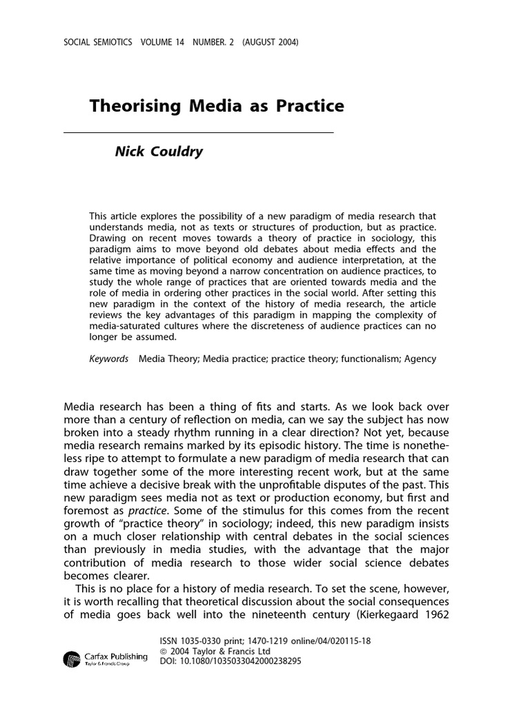 Theorising Media As Practice | PDF | Sociology | Paradigm