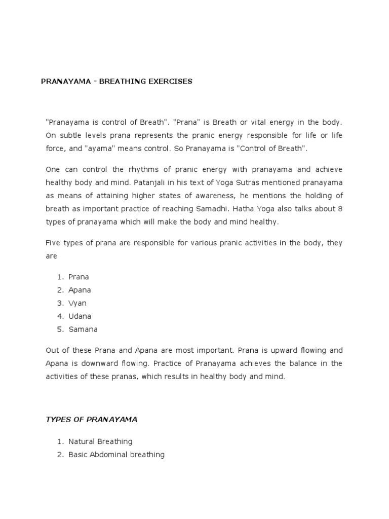 Types of Pranayama | PDF | Breathing | Prana