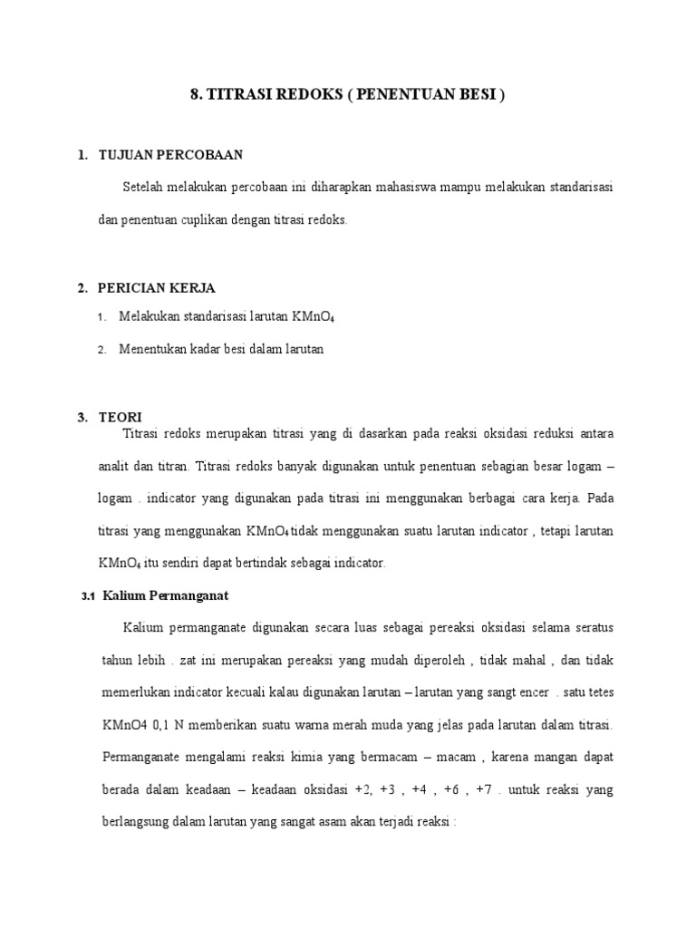 Titrasi Redoks: Penentuan Besi | PDF | Memasak, Makanan, & Anggur ...