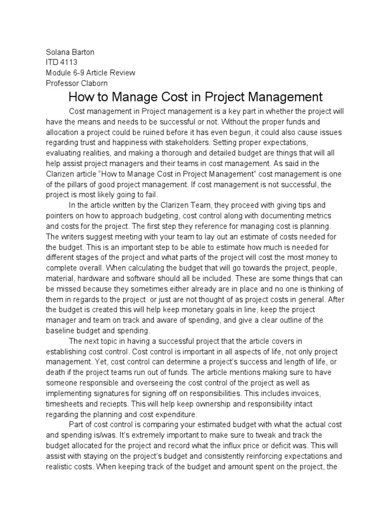 How To Manage Cost in Project Management | PDF | Baseline (Budgeting ...