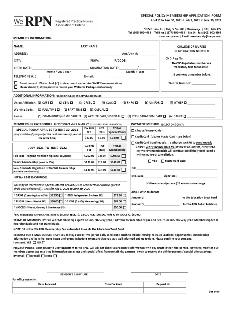 WeRPN Form Fillable | PDF | Money Order | Professional Liability Insurance