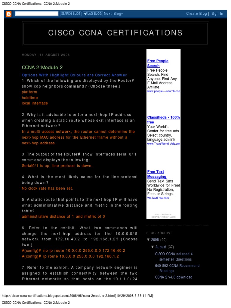 CCNA 2 Module 2 Exam Questions | PDF