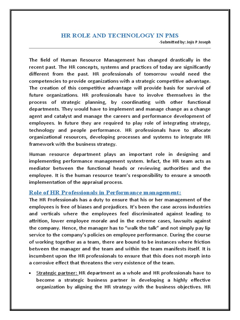 HR Role and Technology in PMS | PDF | Human Resource Management | Human ...