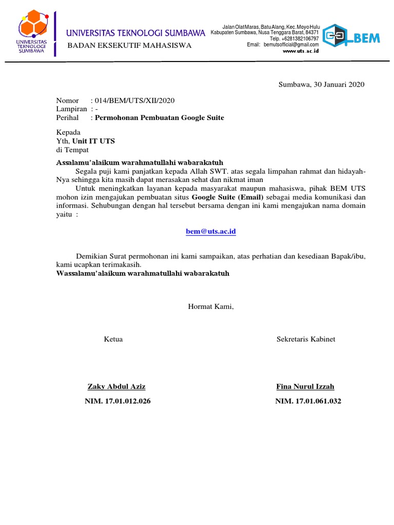 Contoh Surat Permohonan Pembuatan Website | PDF