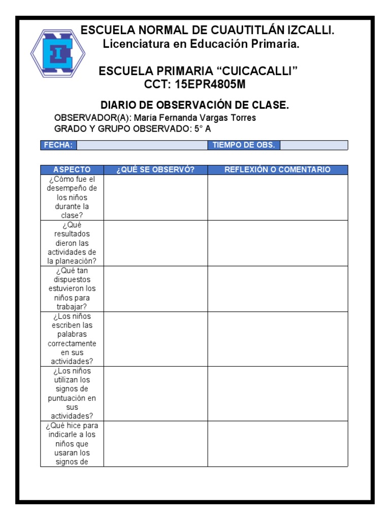 Diario de Observación de Clase | PDF