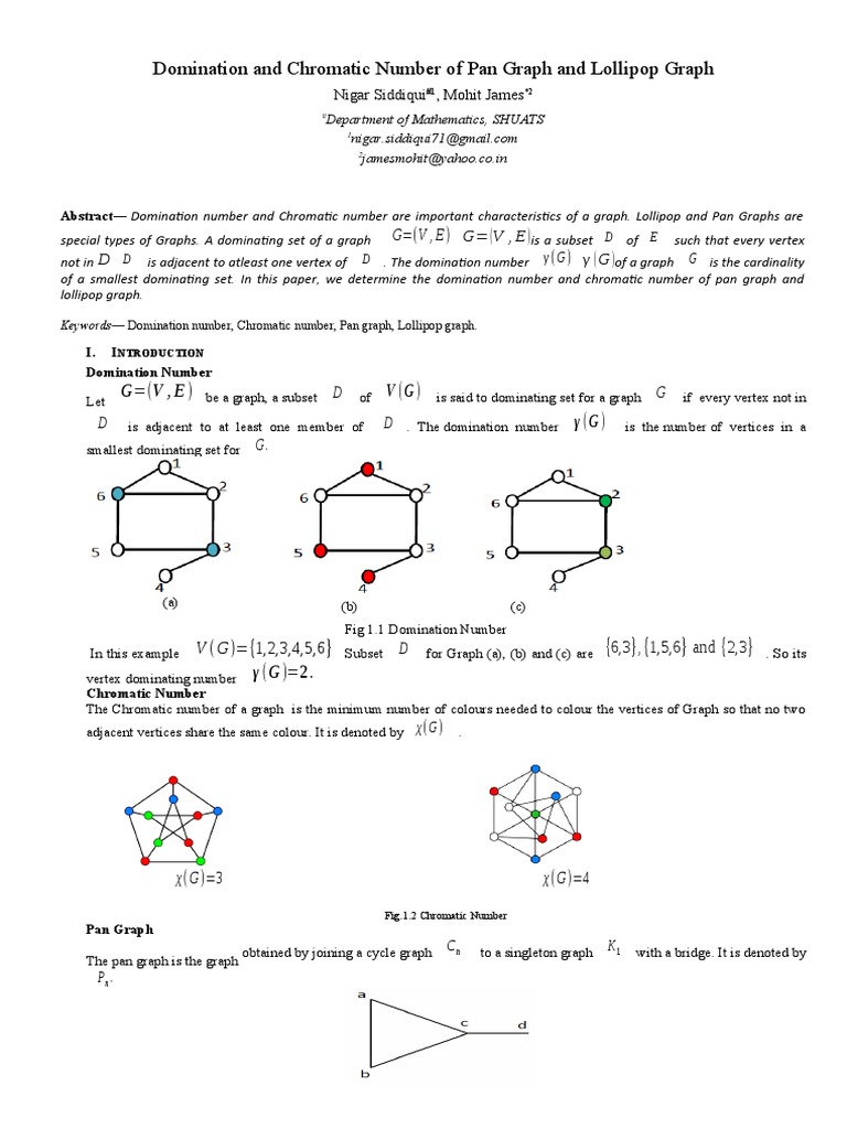 Domination and Chromatic Number of Pan Graph and Lollipop Graph | PDF ...