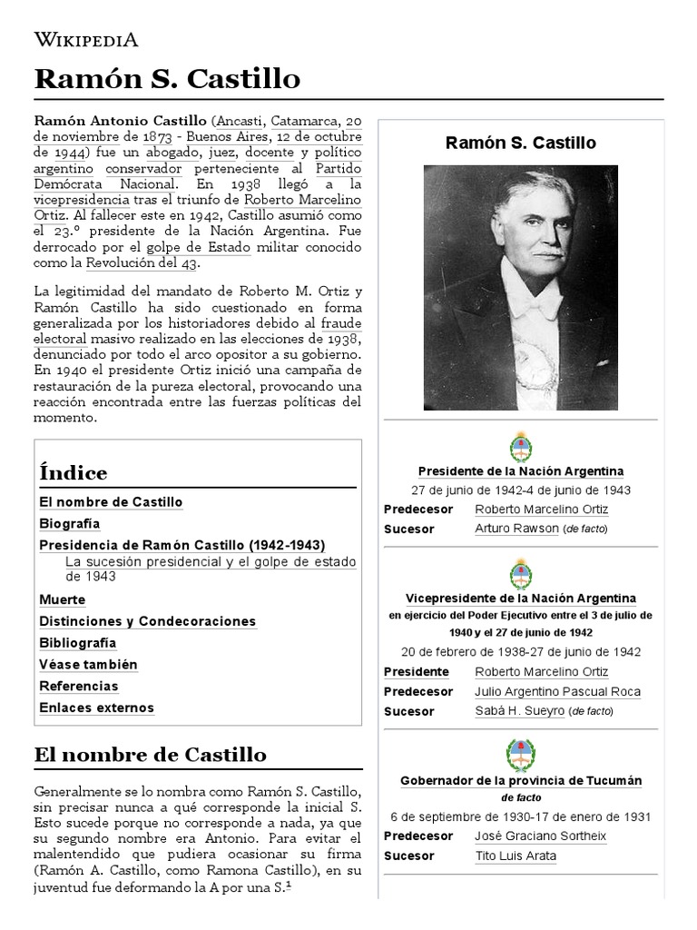 Ramón S. Castillo - Wikipedia, La Enciclopedia Libre | PDF | Argentina ...