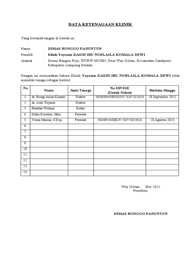 Data Ketenagaan Klinik | PDF