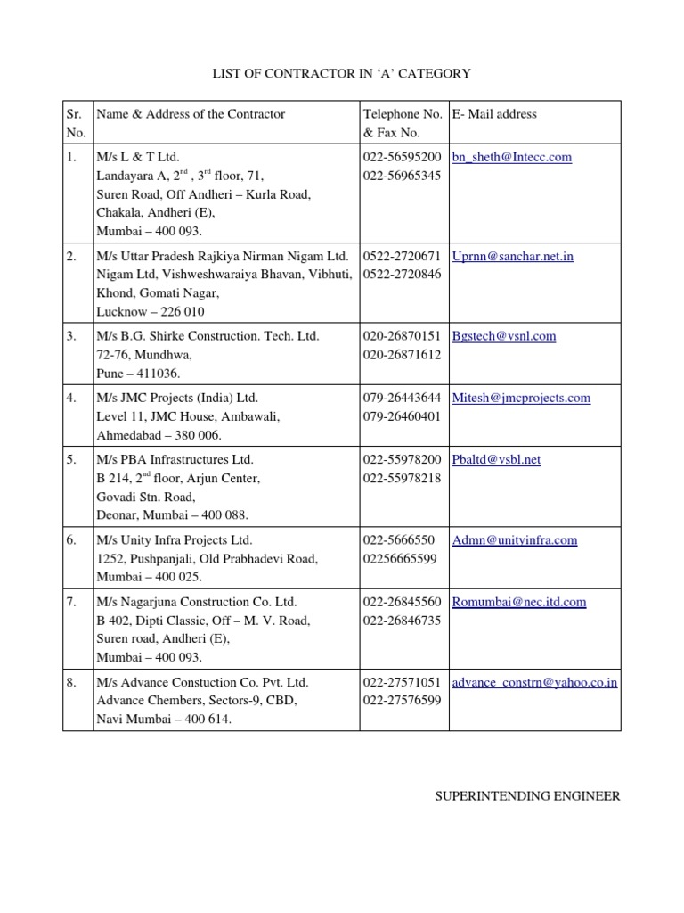 List of Civil Contractor | PDF