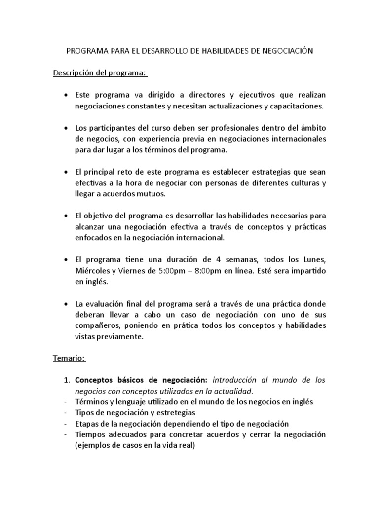 Programa Desarrollo De Habilidades De Negociaci n Julieta Villa PDF La Naturaleza Humana 