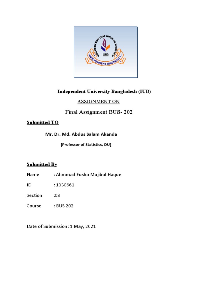 Final Assignment BUS-202: Independent University Bangladesh (IUB ...
