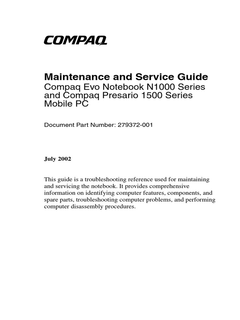 Compaq Evo Notebook N1000 Series | PDF | Computer Keyboard | Personal ...
