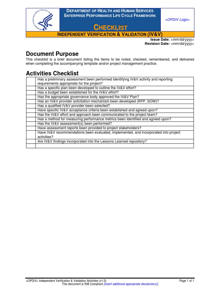 EPLC IVV Checklist | PDF