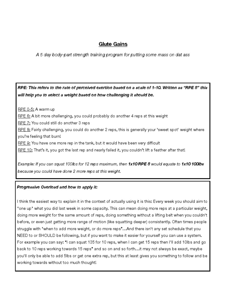 Glute Gains Program | PDF | Weight | Weightlifting