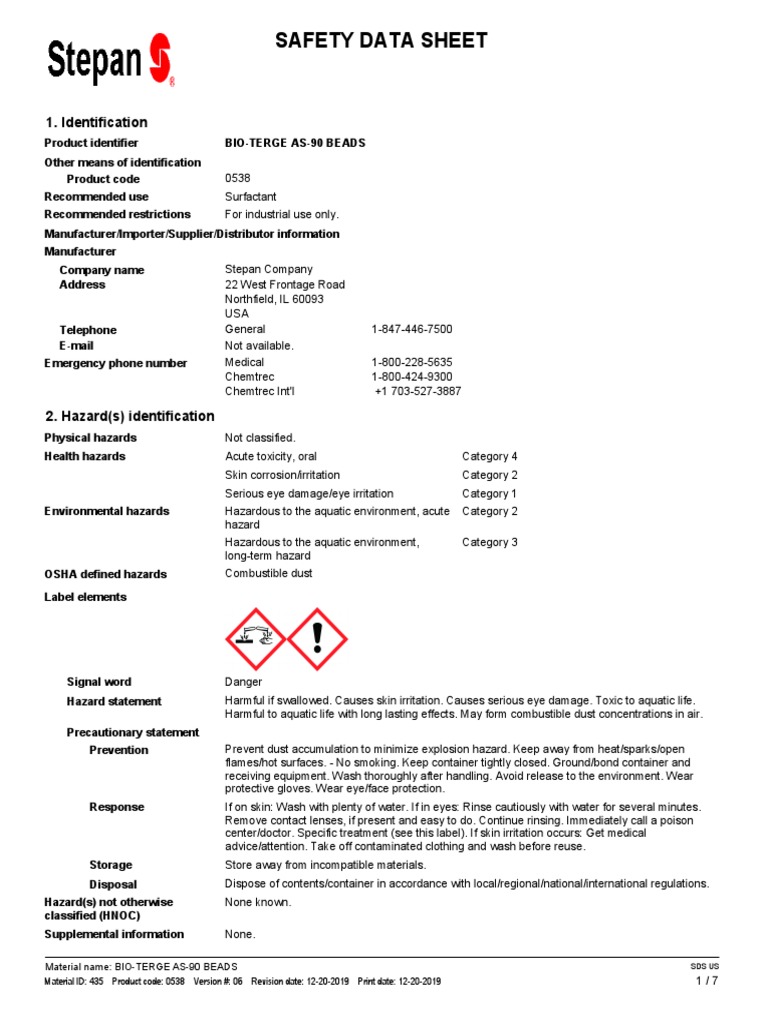 Safety Data Sheet: 1. Identification | PDF | Firefighting | Dangerous Goods