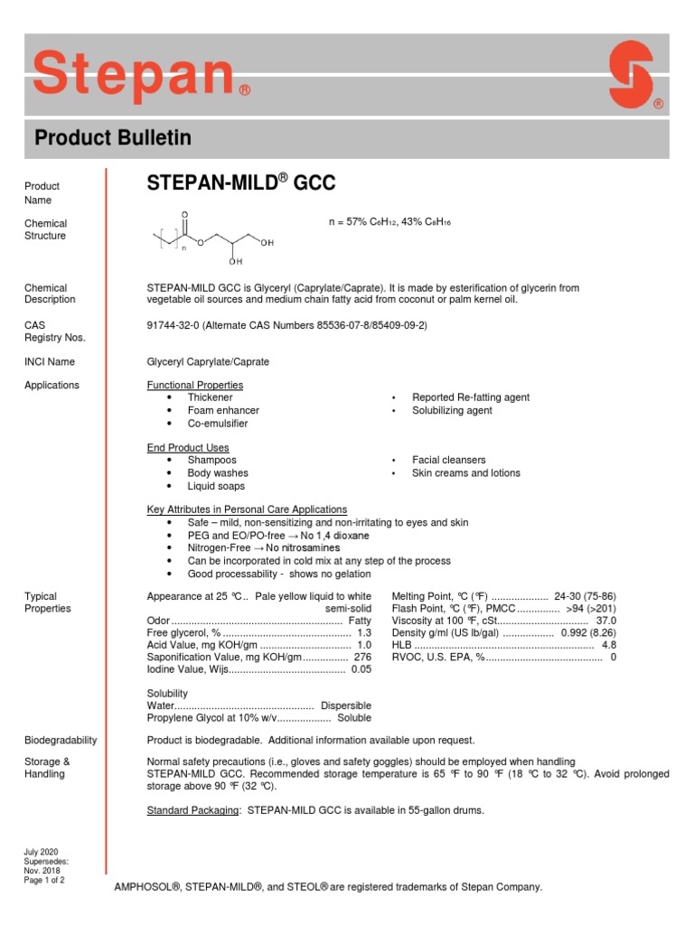 Stepan Mild GCC | PDF | Glycerol | Chemical Compounds
