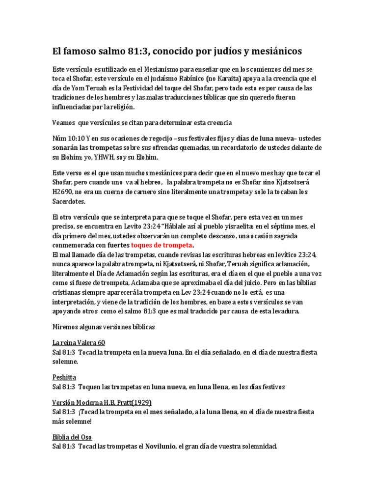 El Famoso Salmo 81 3 Conocido Por Judíos y Mesiánicos 1 | PDF | Biblia ...