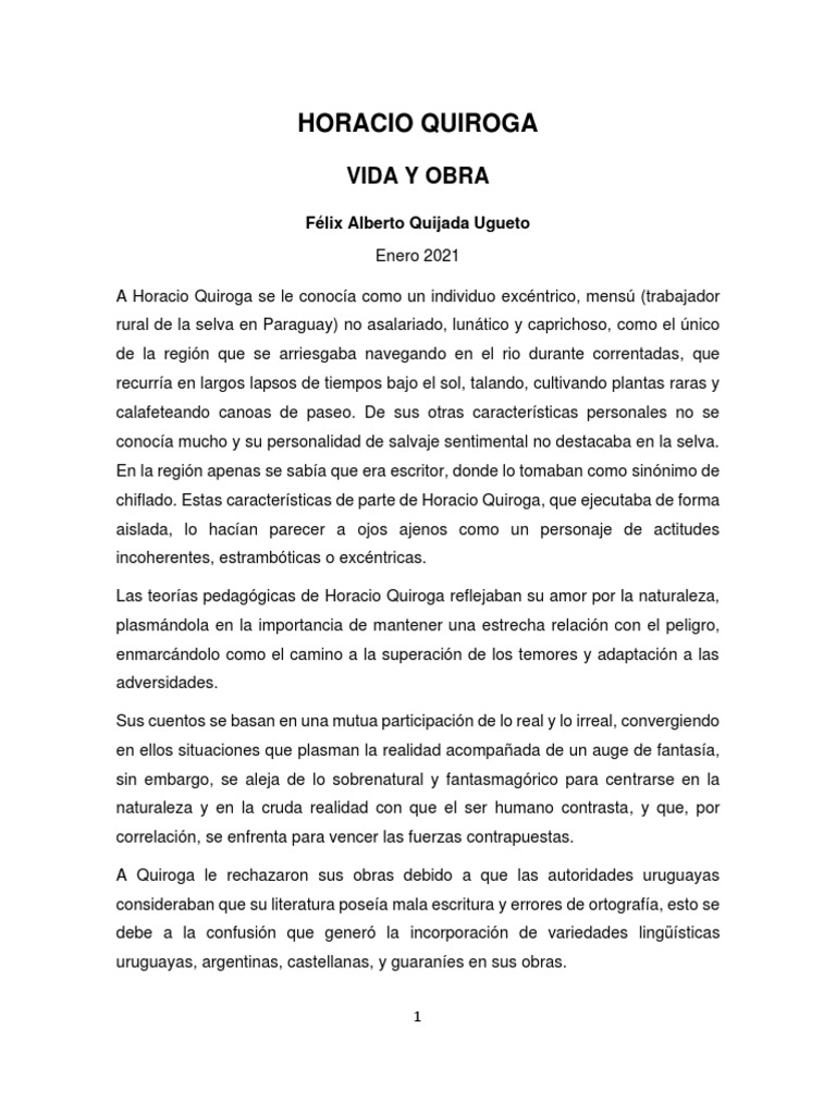 Horacio Quiroga Vida y Obra | PDF | Poesía
