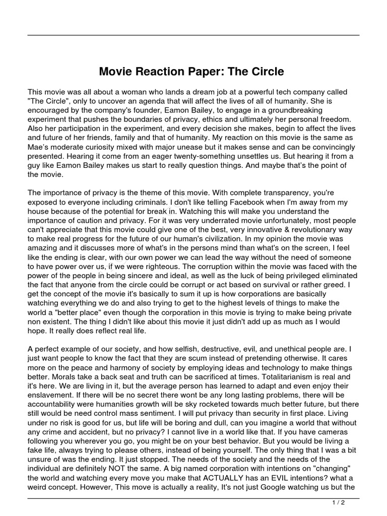 Movie Reaction Paper The Circle | PDF | Social Institutions | Social ...