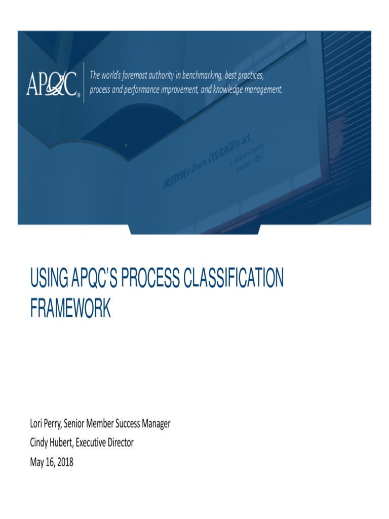 APQC - Using APQC Process Classification Framework | PDF | Supply Chain | Benchmarking