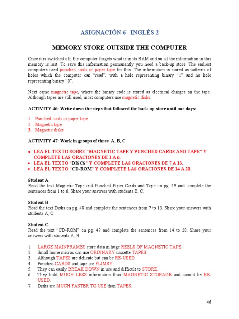 Asignación 6 y 7. Inglés 2. Resuelta | PDF | Floppy Disk | Computer Data Storage