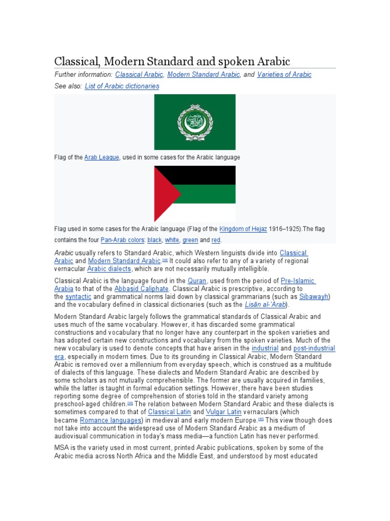 Classical, Modern Standard and Spoken Arabic: Further Information ...