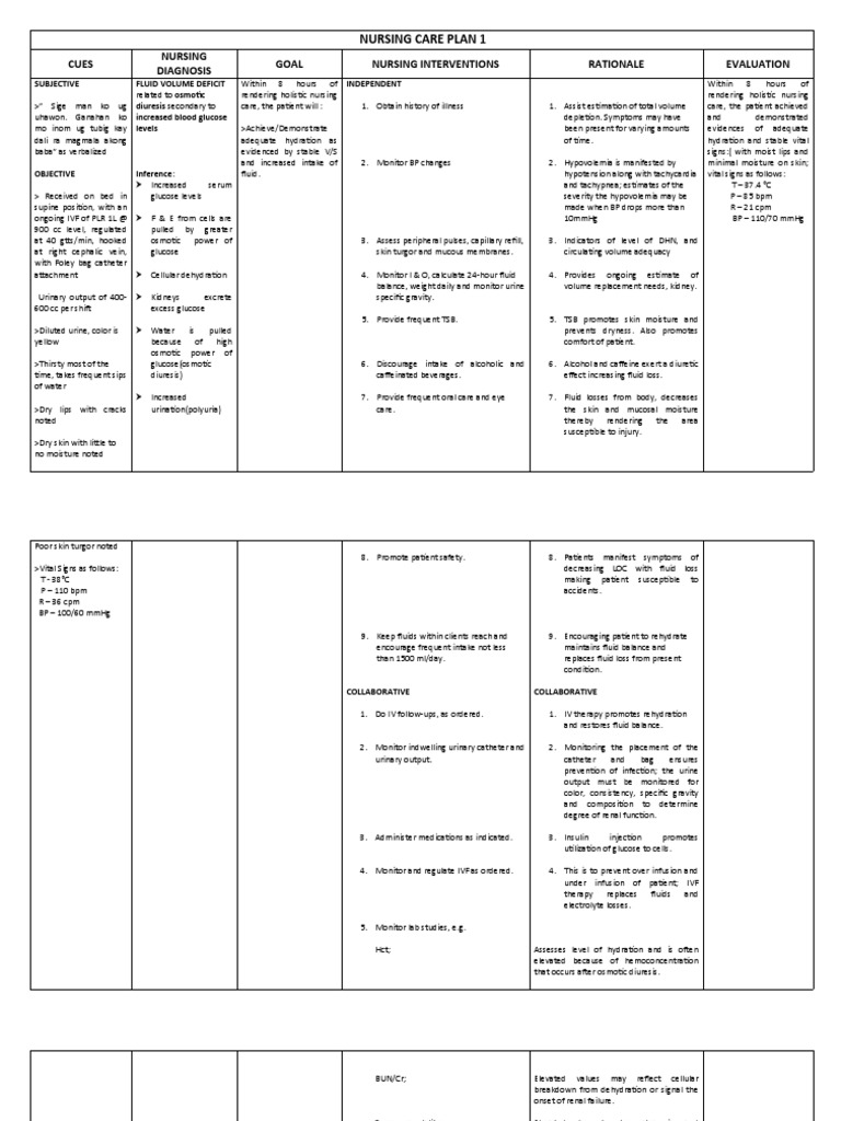 Nursing Care Plan For DM Patient | PDF | Health Care | Dehydration