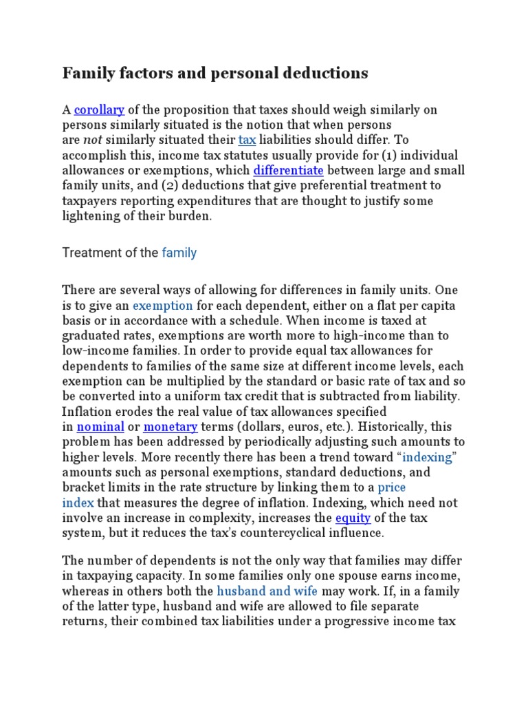 Family Factors and Personal Deductions | PDF