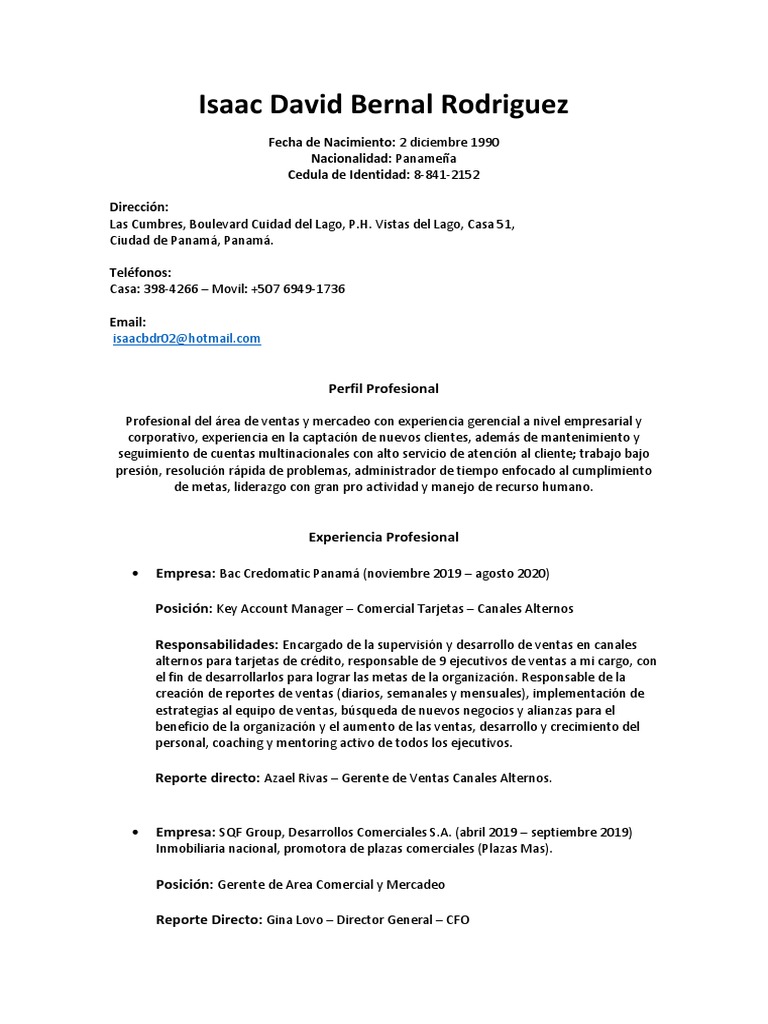 CV Isaac Bernal 2020 | PDF | Panamá | Marketing